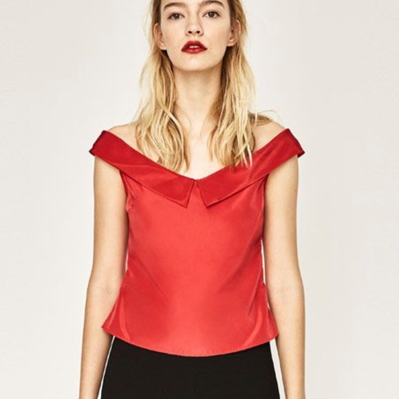Zara | Tops | Zara Collection Top Wide Decole Red | Poshmark